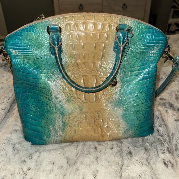 Brahmin | Bags | Brahmin Blue And Tan Satchel With Unique Gradient ...